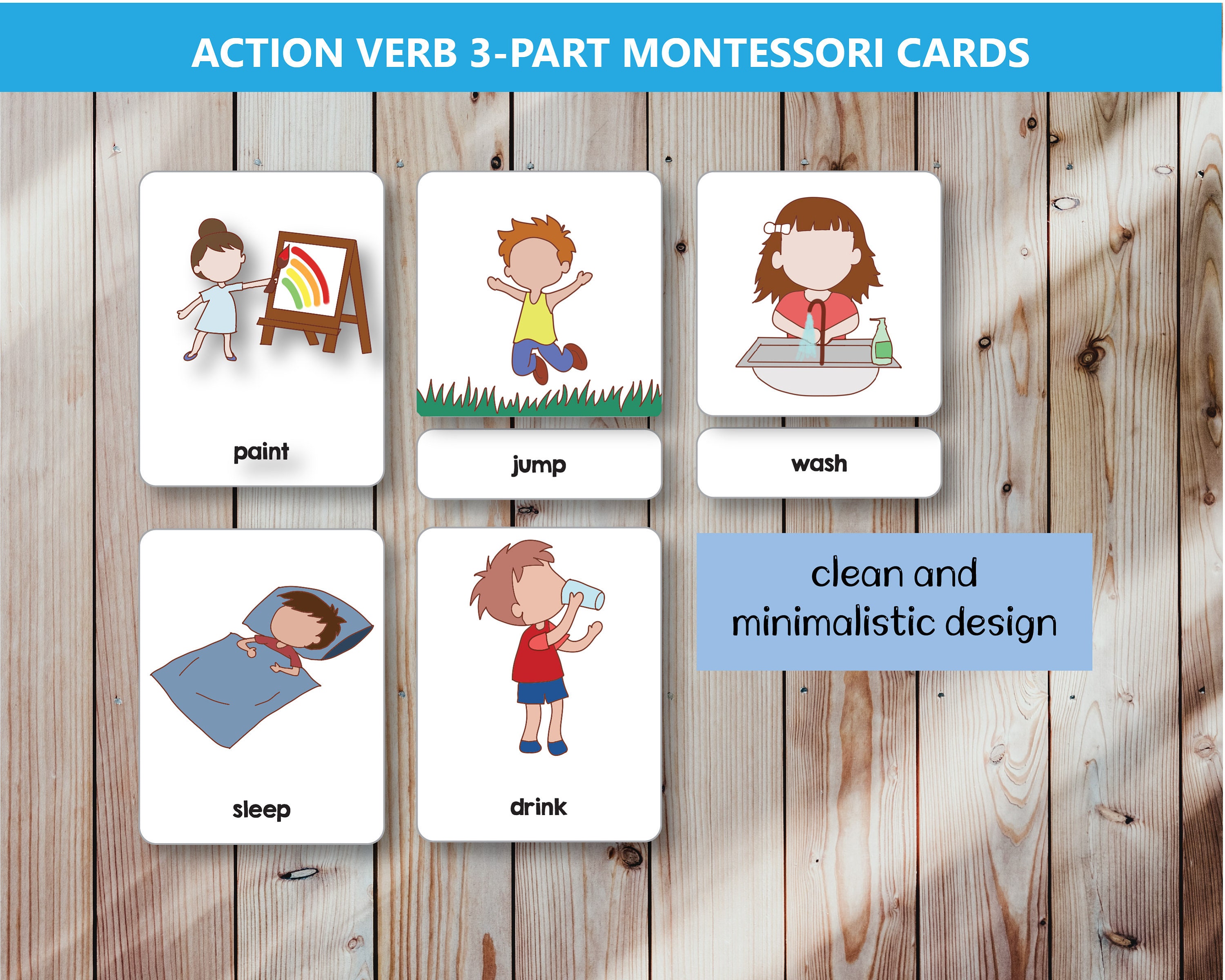 Action Verbs 3-part Montessori Cards 20 Printable Flashcards - Etsy