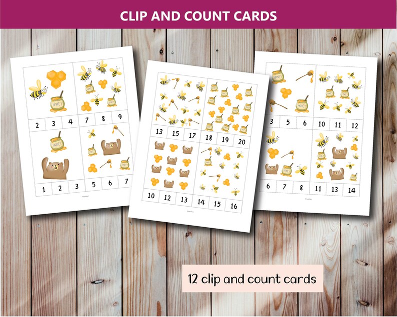 Count and Clip Cards Spring Bees Honey Theme Number Recognition 1-20 ...
