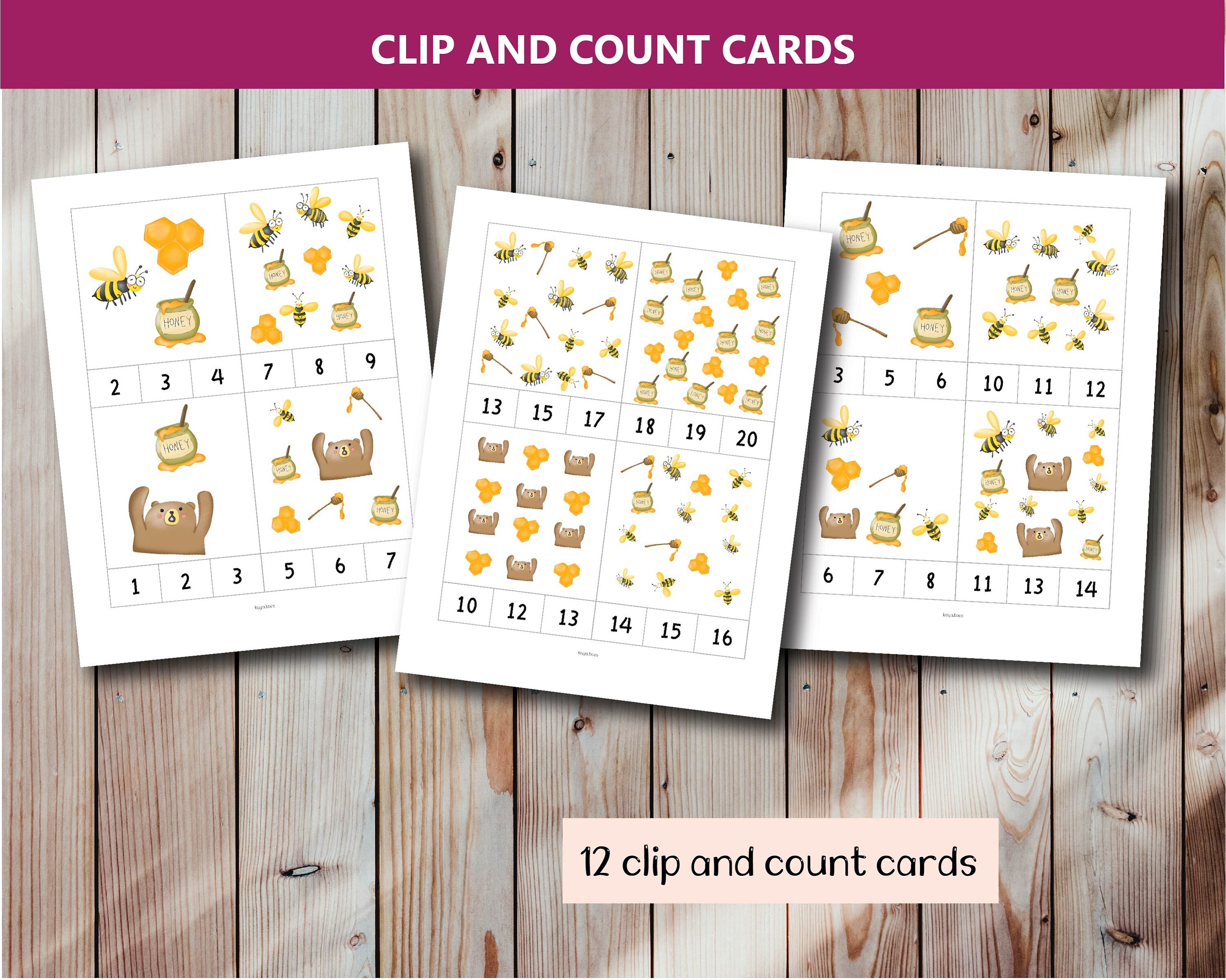 Count and Clip Cards Spring Bees Honey Theme Number Recognition 1-20 ...