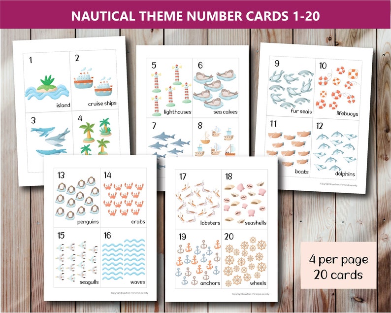 Number Flashcards 1-20 Nautical Sea Theme Number | Etsy