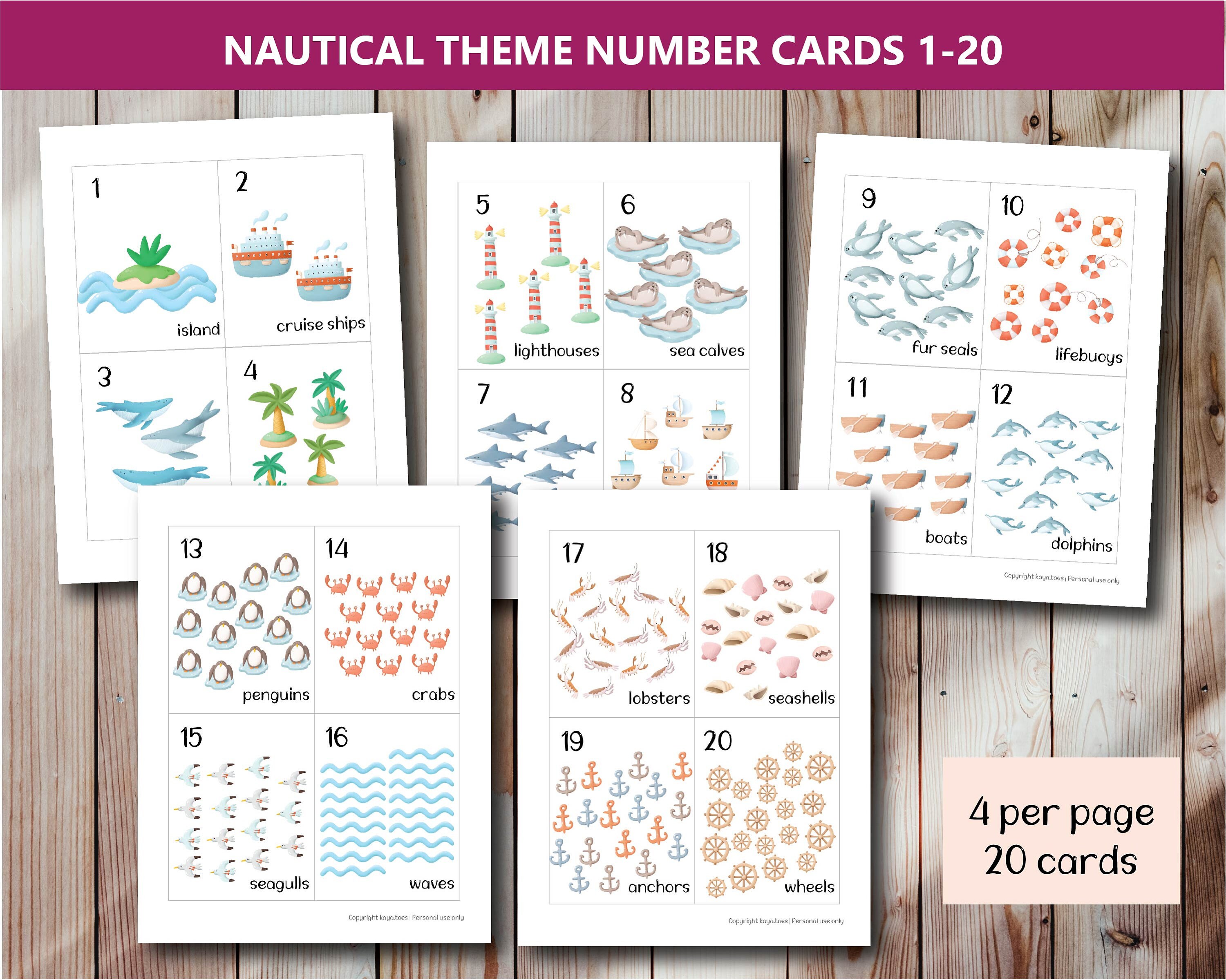 Number Flashcards 1-20 Nautical Sea Theme Number Recognition 1-20 ...