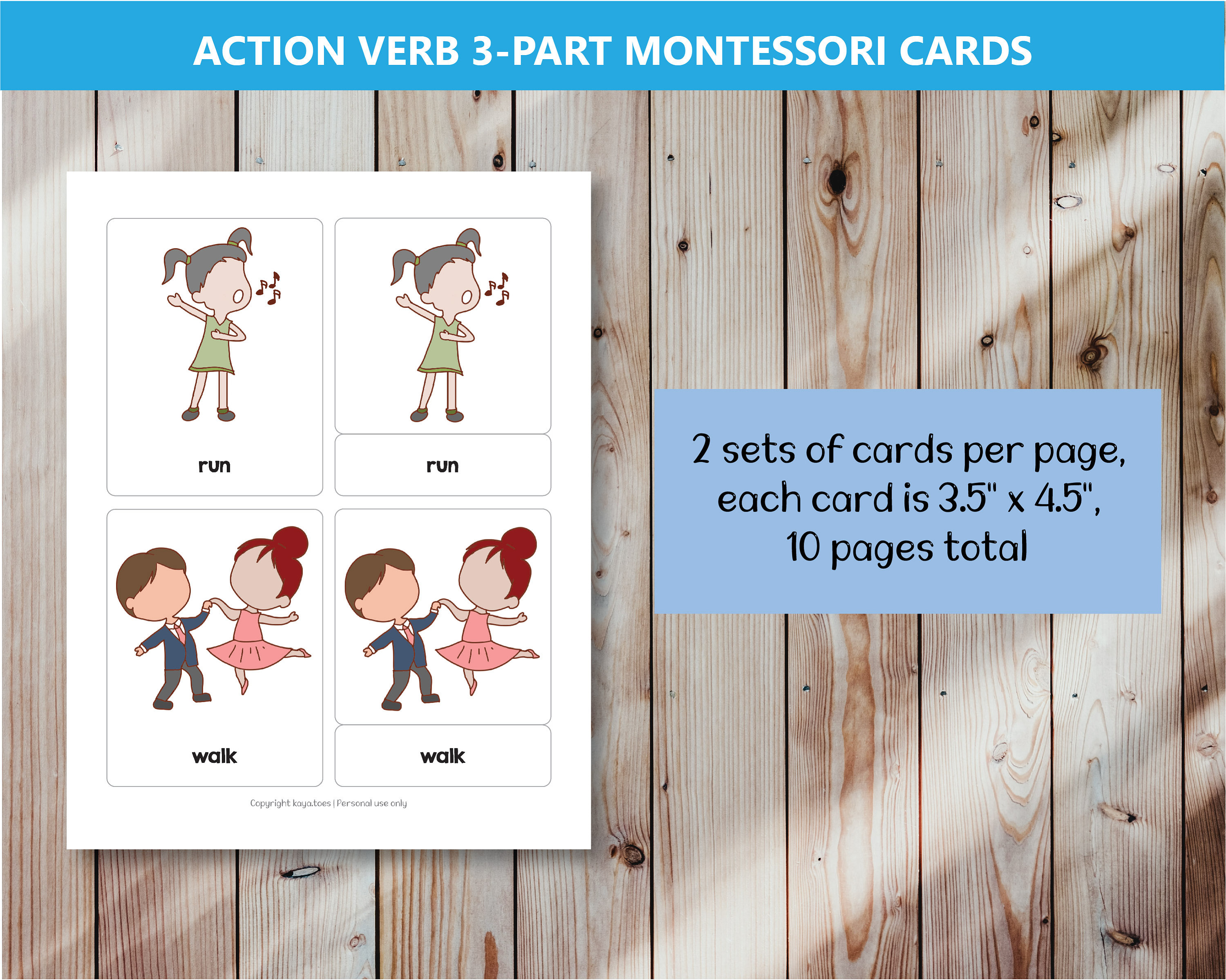 Action Verbs 3-part Montessori Cards, 20 Printable Flashcards for ...
