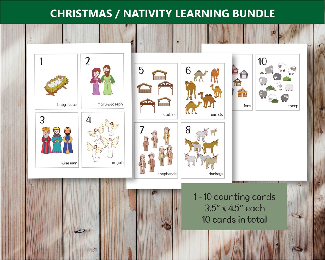 Christmas Nativity Learning Set Printables Bible Verses Flashcards ...