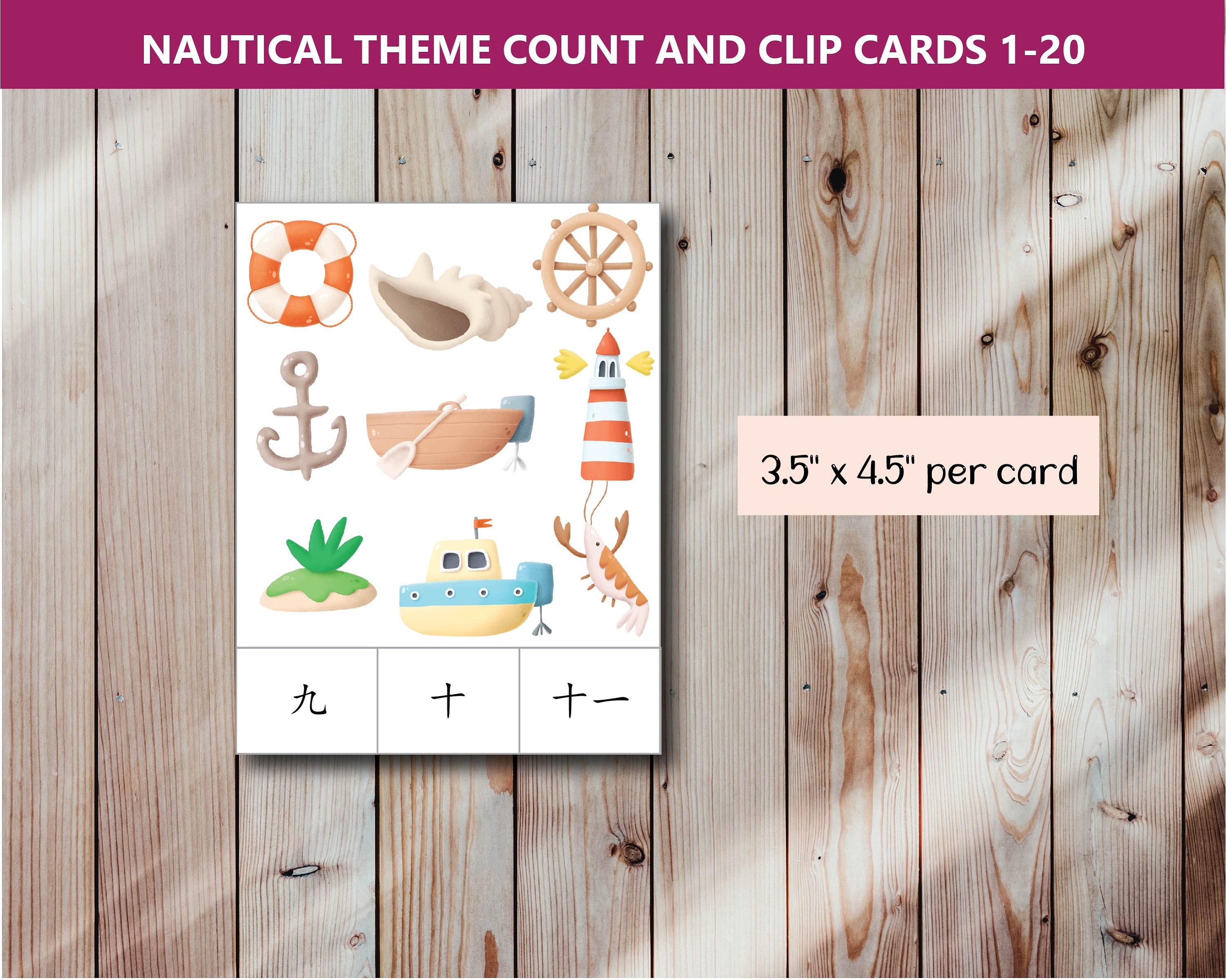 Chinese Count and Clip Cards Nautical Theme Number - Etsy
