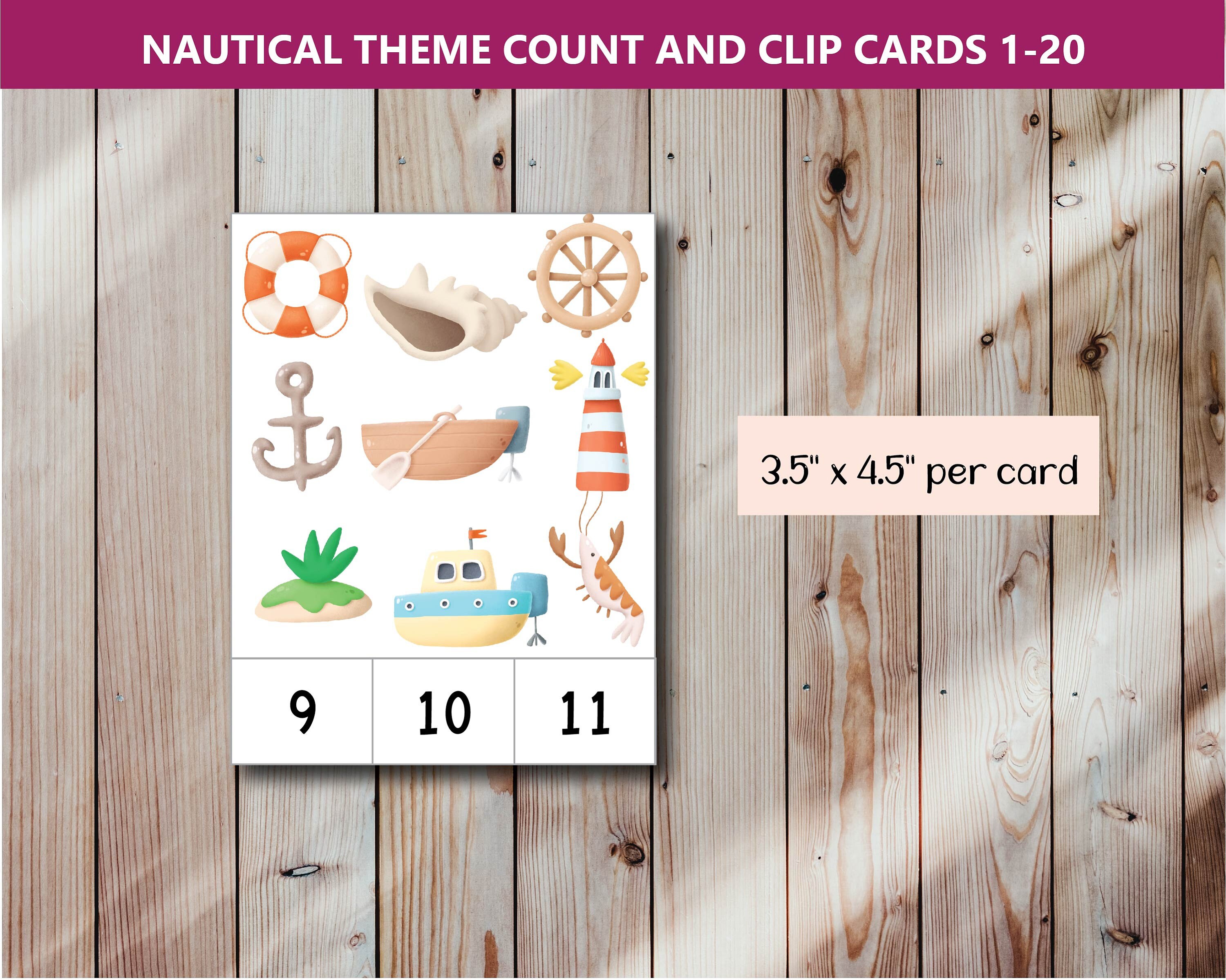 Count and Clip Cards Nautical Theme Number Recognition 1-20 Flashcards ...