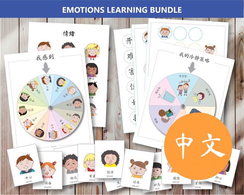 Educational Emotions Learning Printables in Chinese, 情绪, Feelings ...