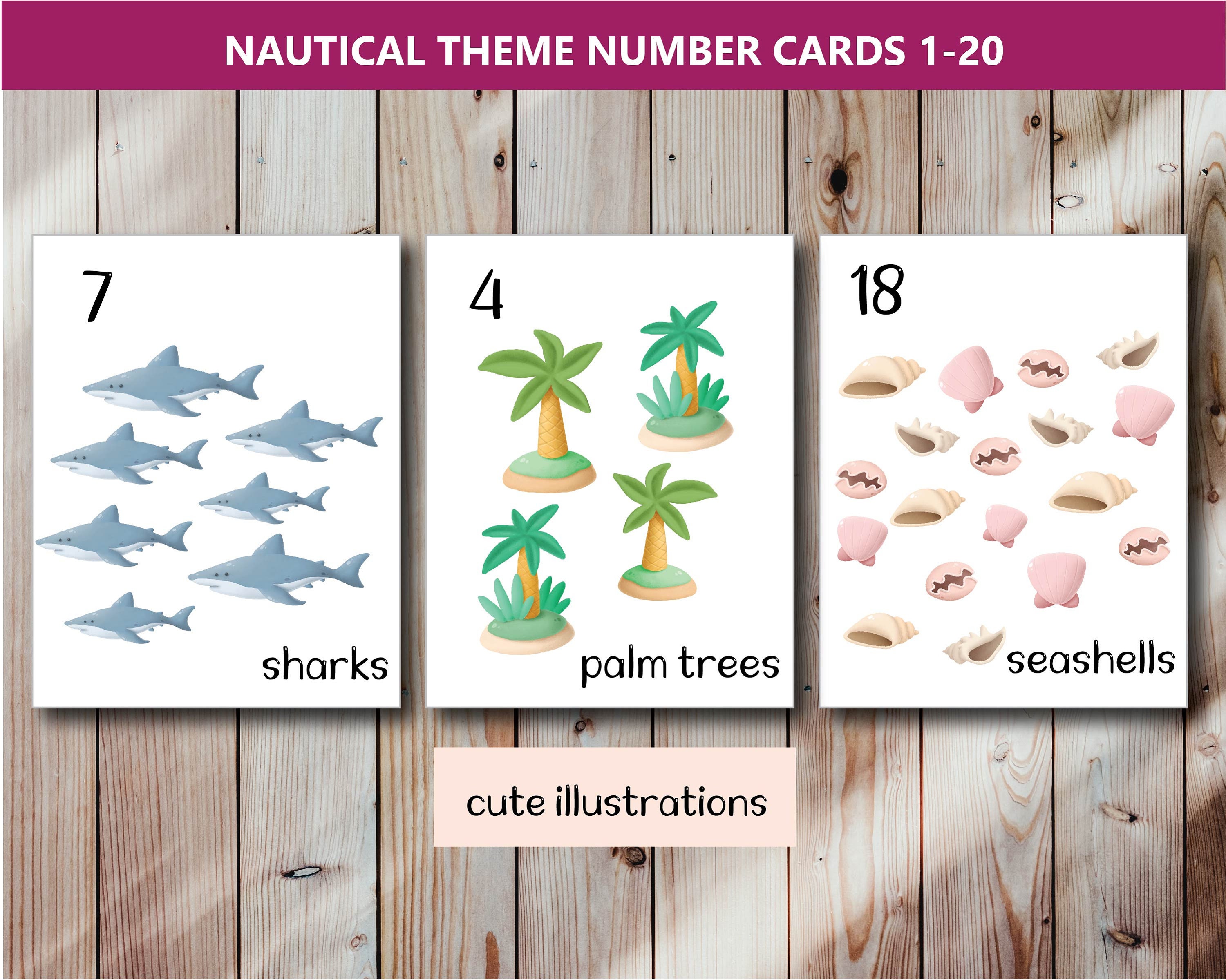 Number Flashcards 1-20 Nautical Sea Theme Number Recognition 1-20 ...