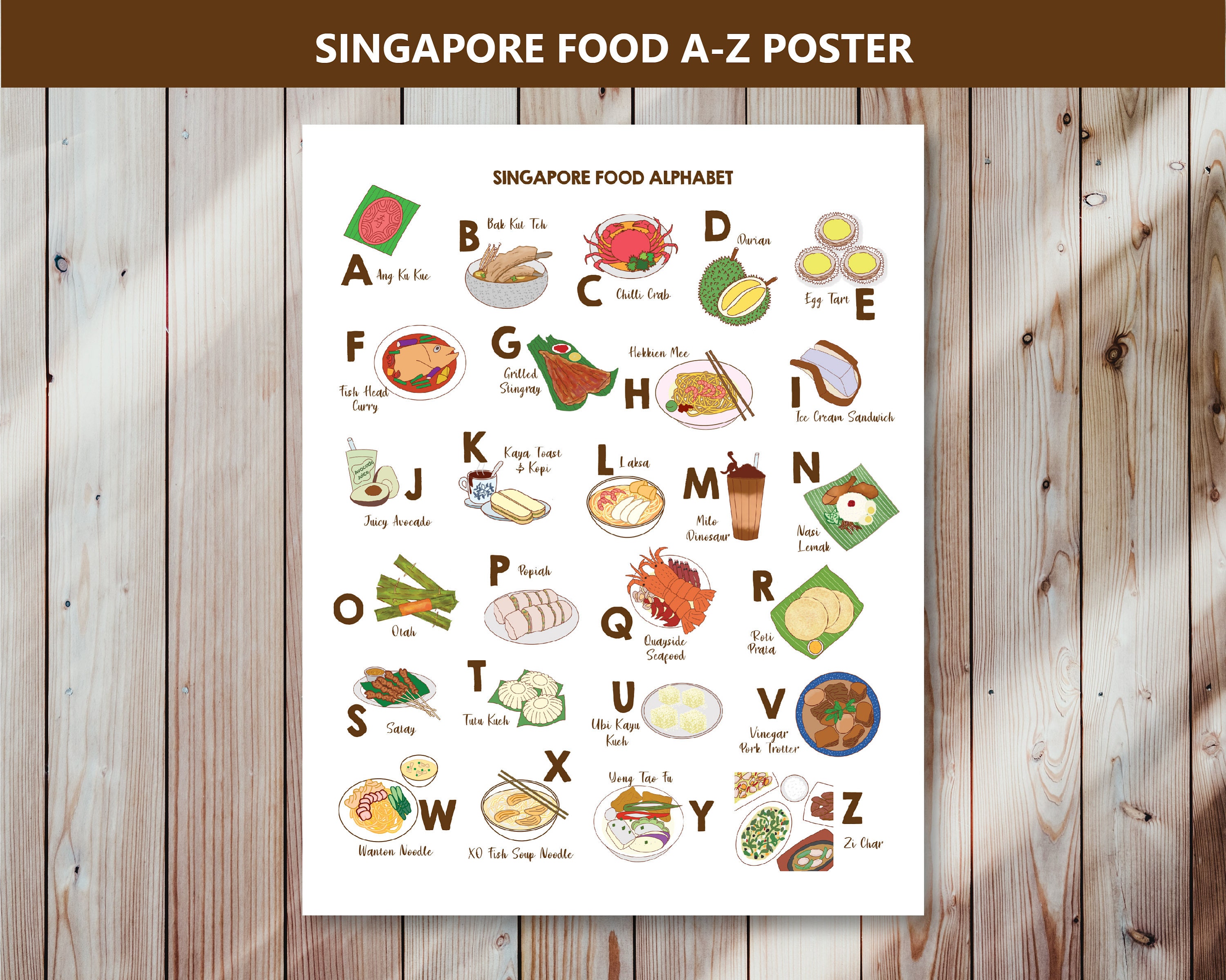 Alphabet Poster Singapore Food Printable Unique A-Z Wall Art - Etsy ...