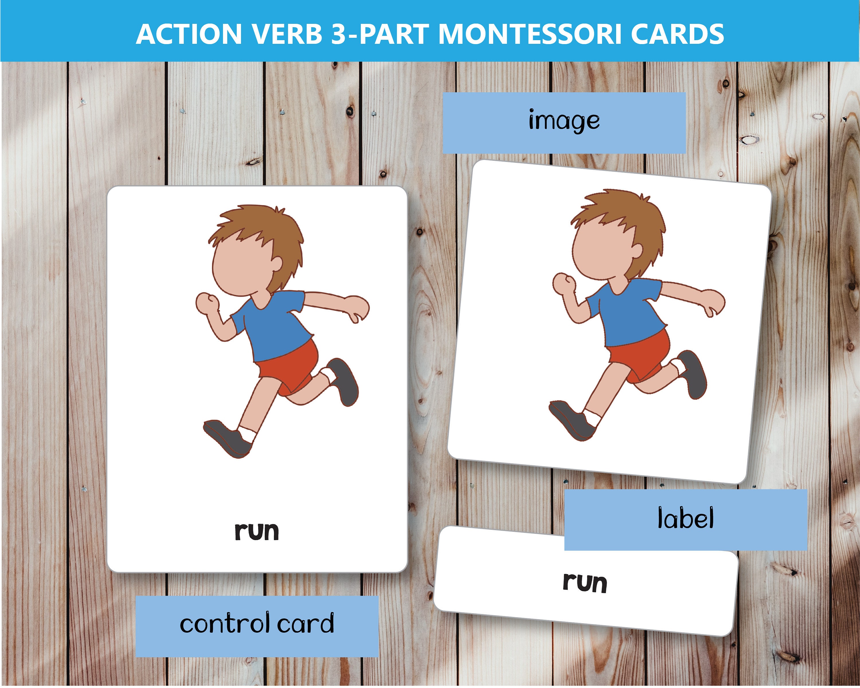 Action Verbs 3-part Montessori Cards 20 Printable Flashcards - Etsy