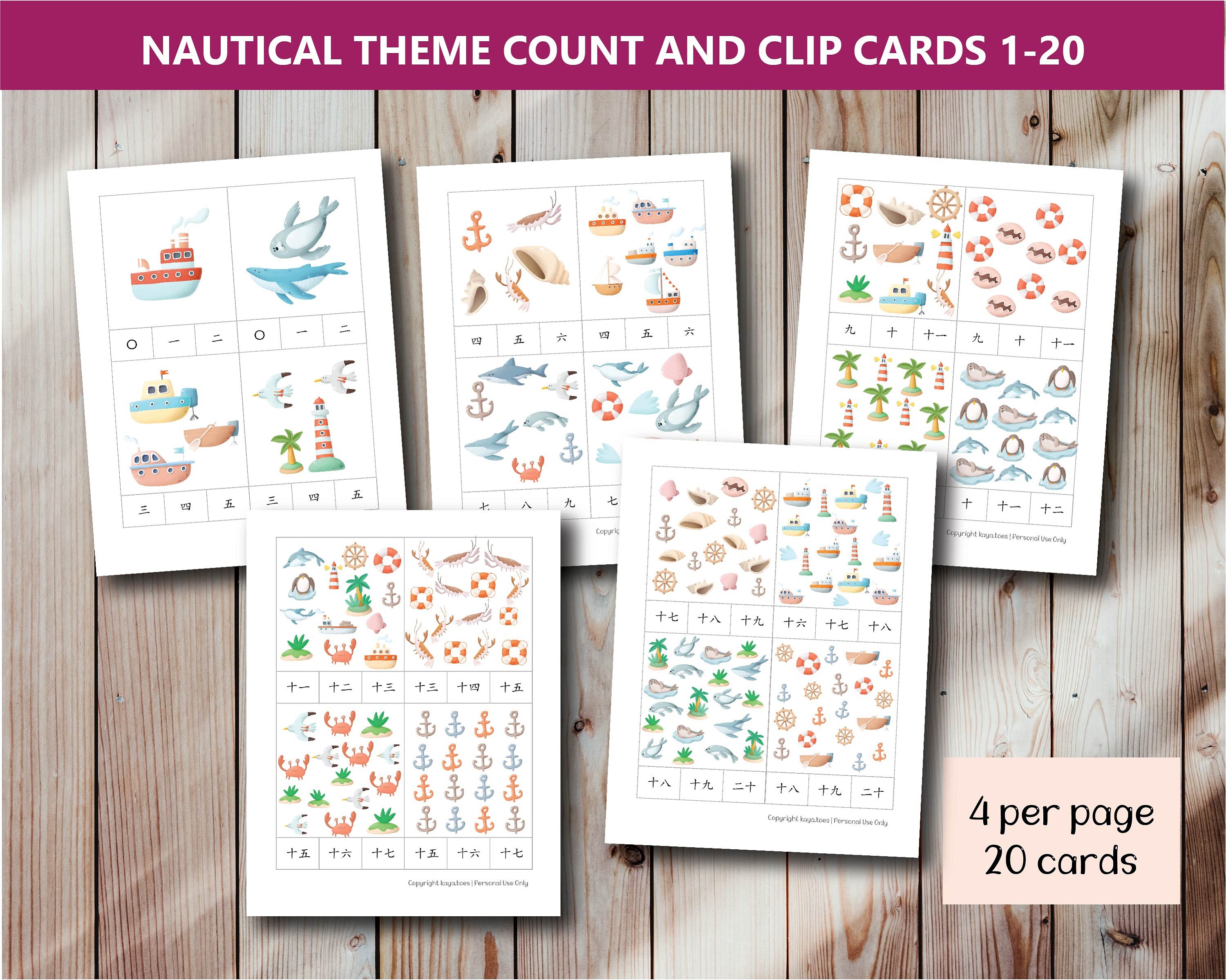 Chinese Count and Clip Cards Nautical Theme Number - Etsy