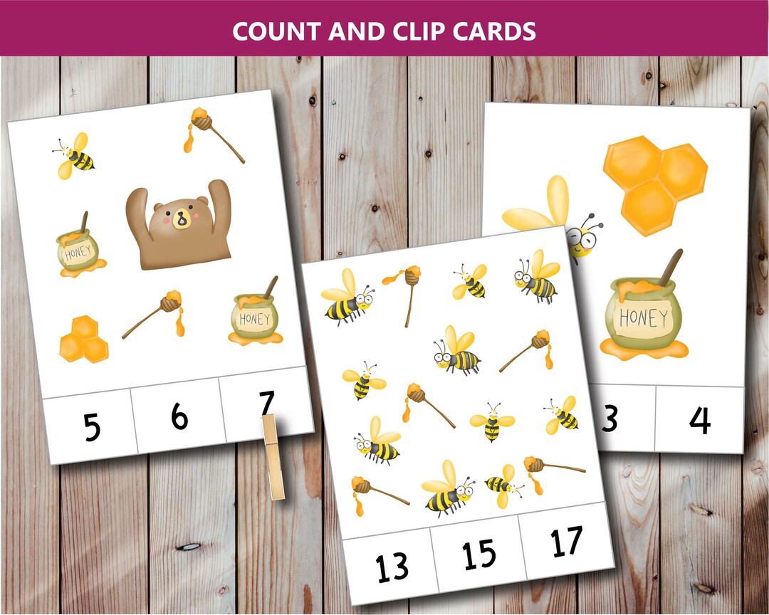 Count and Clip Cards | Spring Bees Honey Theme | Number Recognition 1 ...
