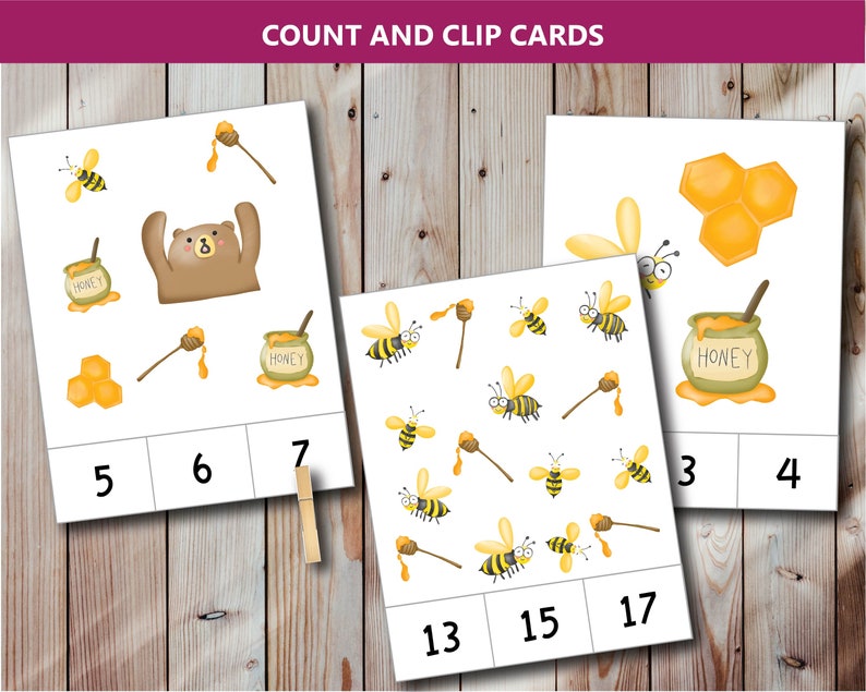 Count and Clip Cards | Spring Bees Honey Theme | Number Recognition 1 ...