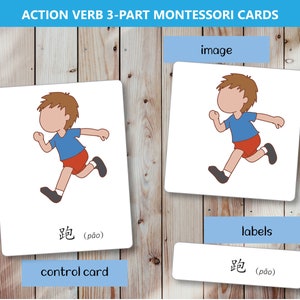 Chinese Action Verbs 3-part Montessori Cards, 20 Printable Chinese ...