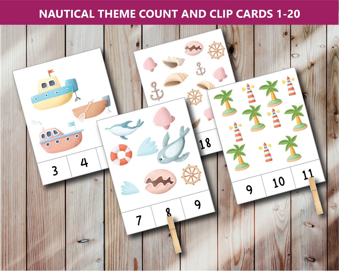 Count and Clip Cards | Nautical Theme | Number Recognition 1-20 ...