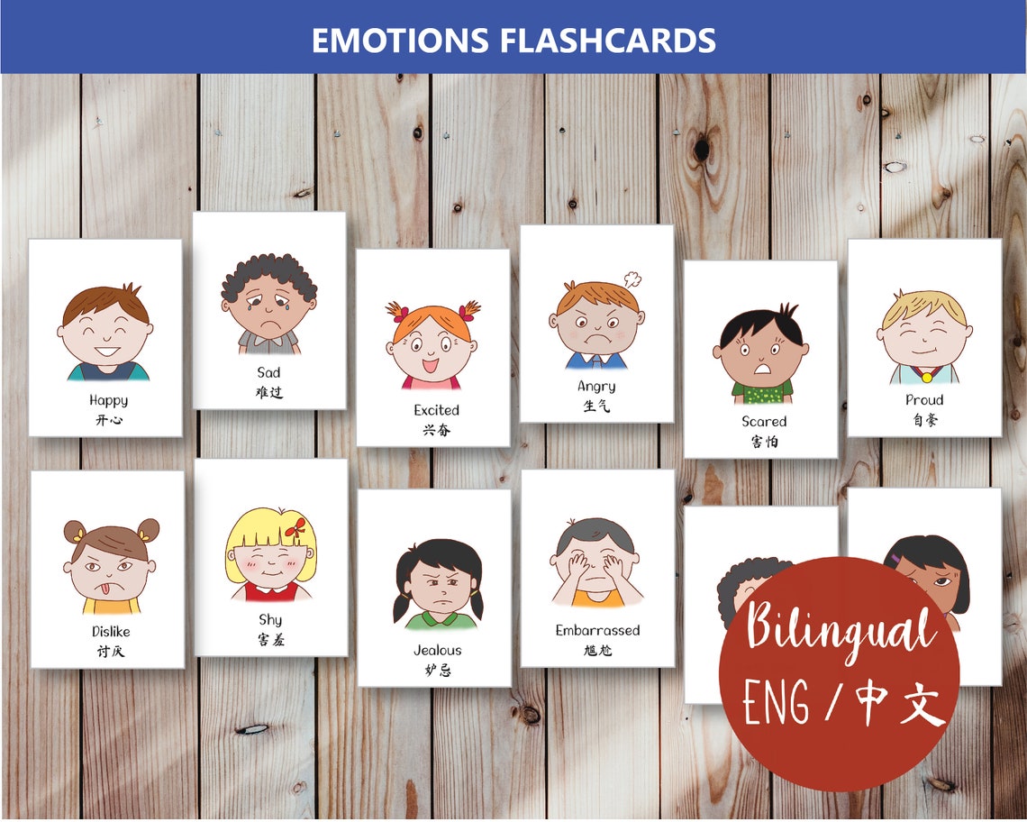 Emotions Flashcards Printables Chinese English Bilingual 情绪 ...