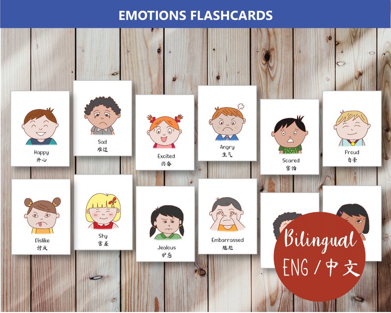 Emotions Flashcards Printables Chinese English Bilingual 情绪 ...