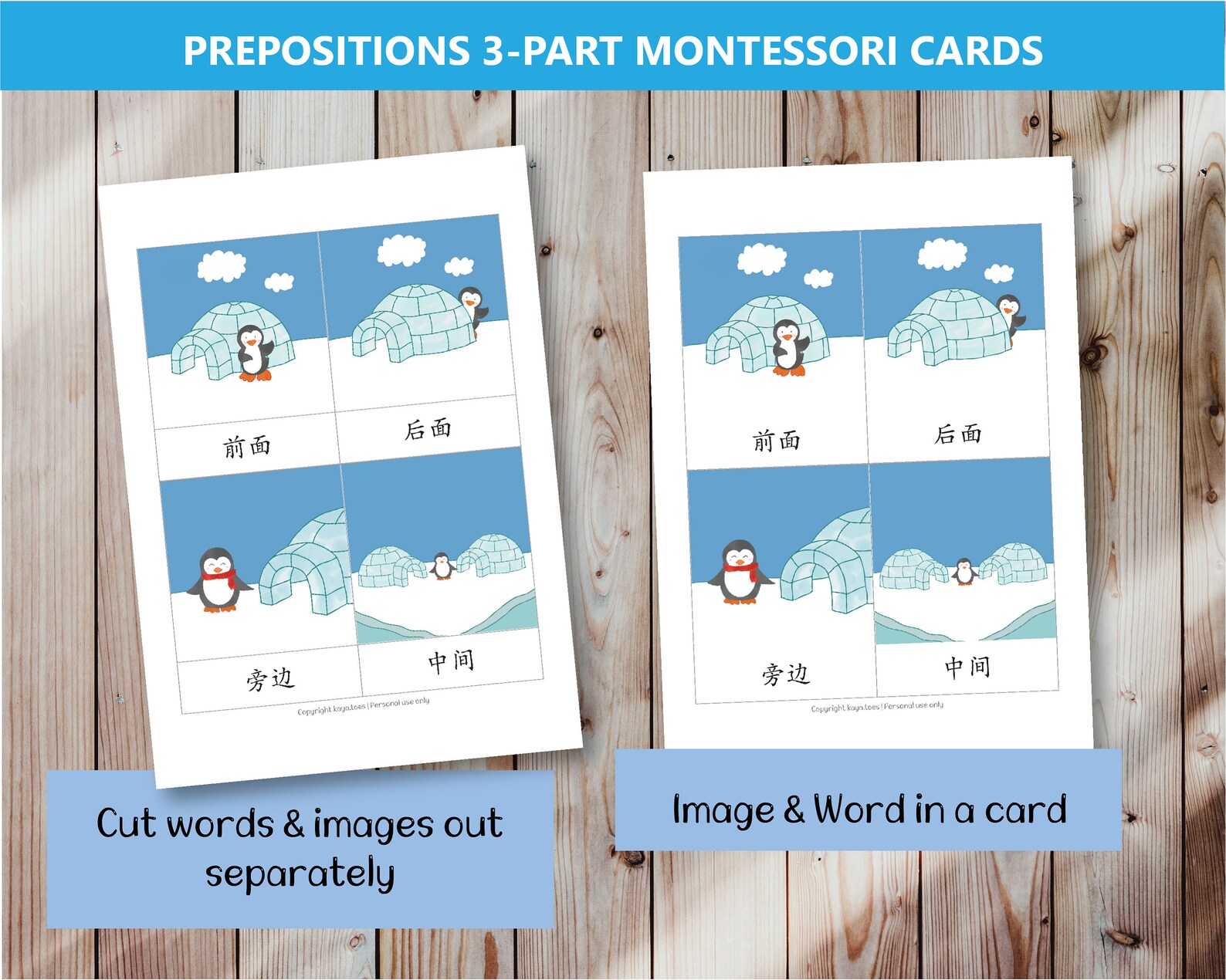 Printable Chinese Positional Words 3-part Montessori Cards | Etsy