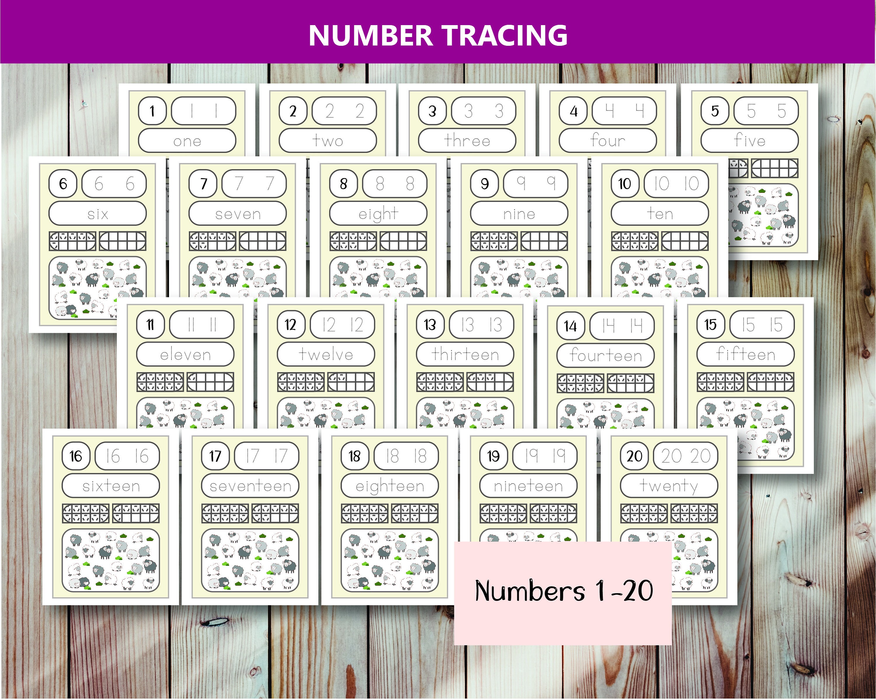Number 1-20 Tracing Worksheet Printable Counting Prek Preschool ...