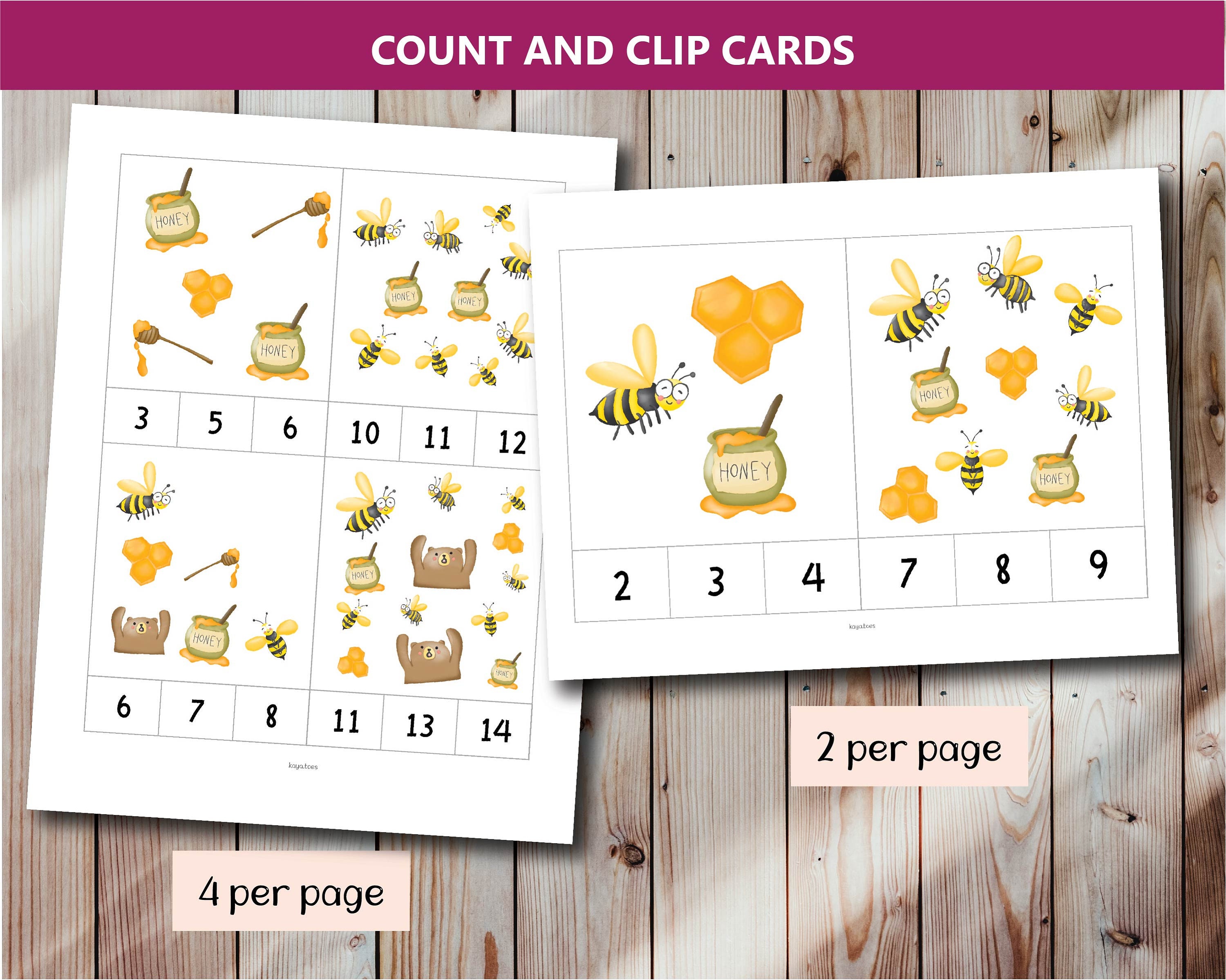 Count and Clip Cards | Spring Bees Honey Theme | Number Recognition 1 ...