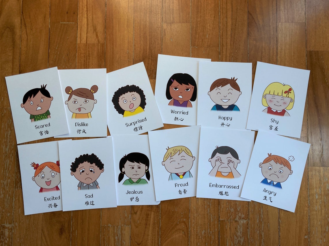 Emotions Flashcards Printables Chinese English Bilingual 情绪 ...