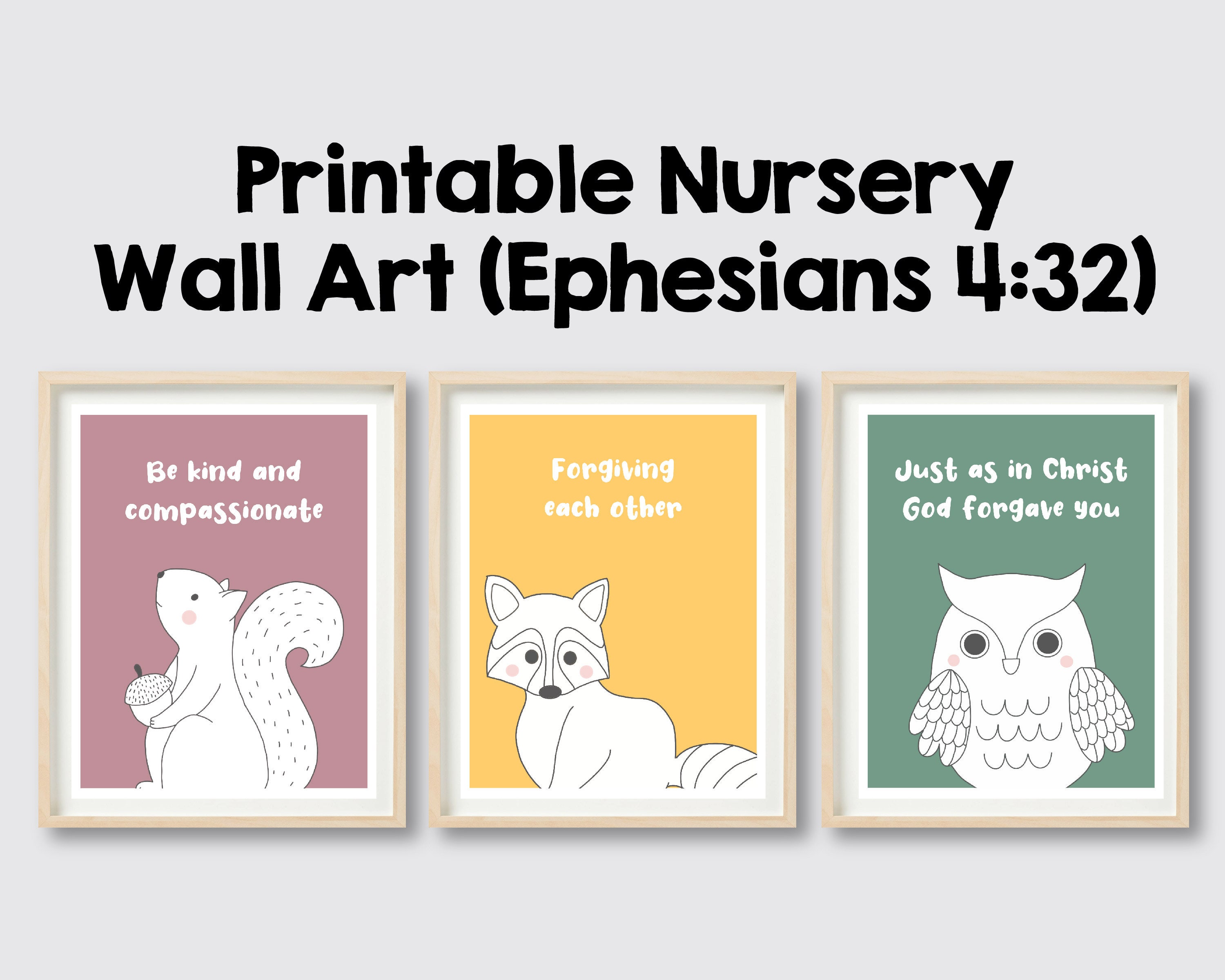Christian Poster Printable Nursery Wall Art Ephesians 4:32 Set of 3 ...