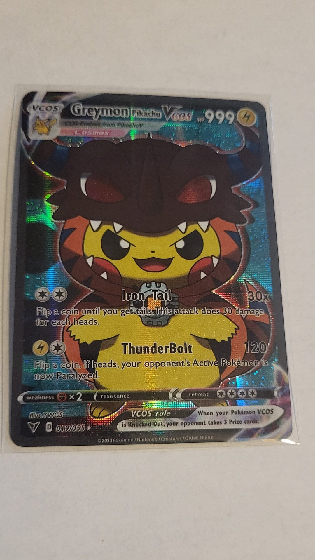 Greymon Pikachu Cosplay Custom Orica Full Art Holo Pokemon Etsy