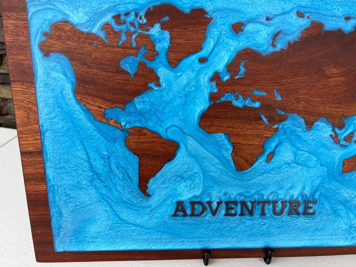 Custom Made World Map With Epoxy Inlay, Cedar Wood, Wall Art - Etsy