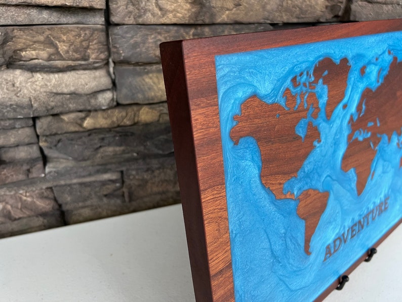 Custom Made World Map With Epoxy Inlay, Cedar Wood, Wall Art - Etsy