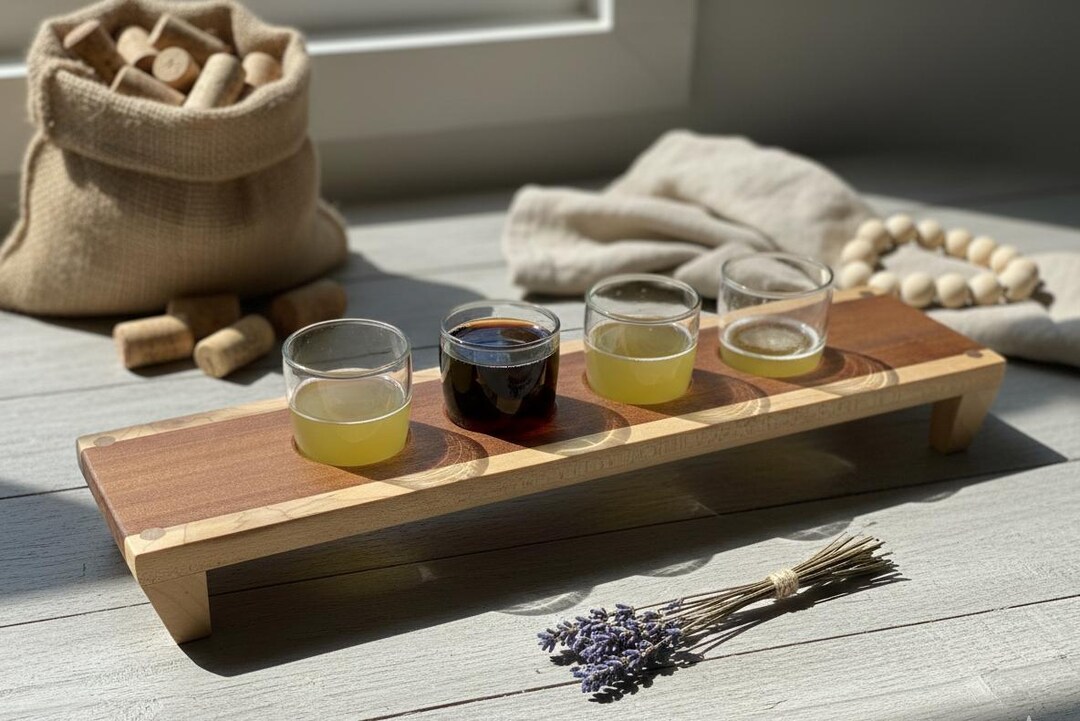 Hardwood Beer Flight Board With Glasses – Walnut & Maple Tasting Tray ...