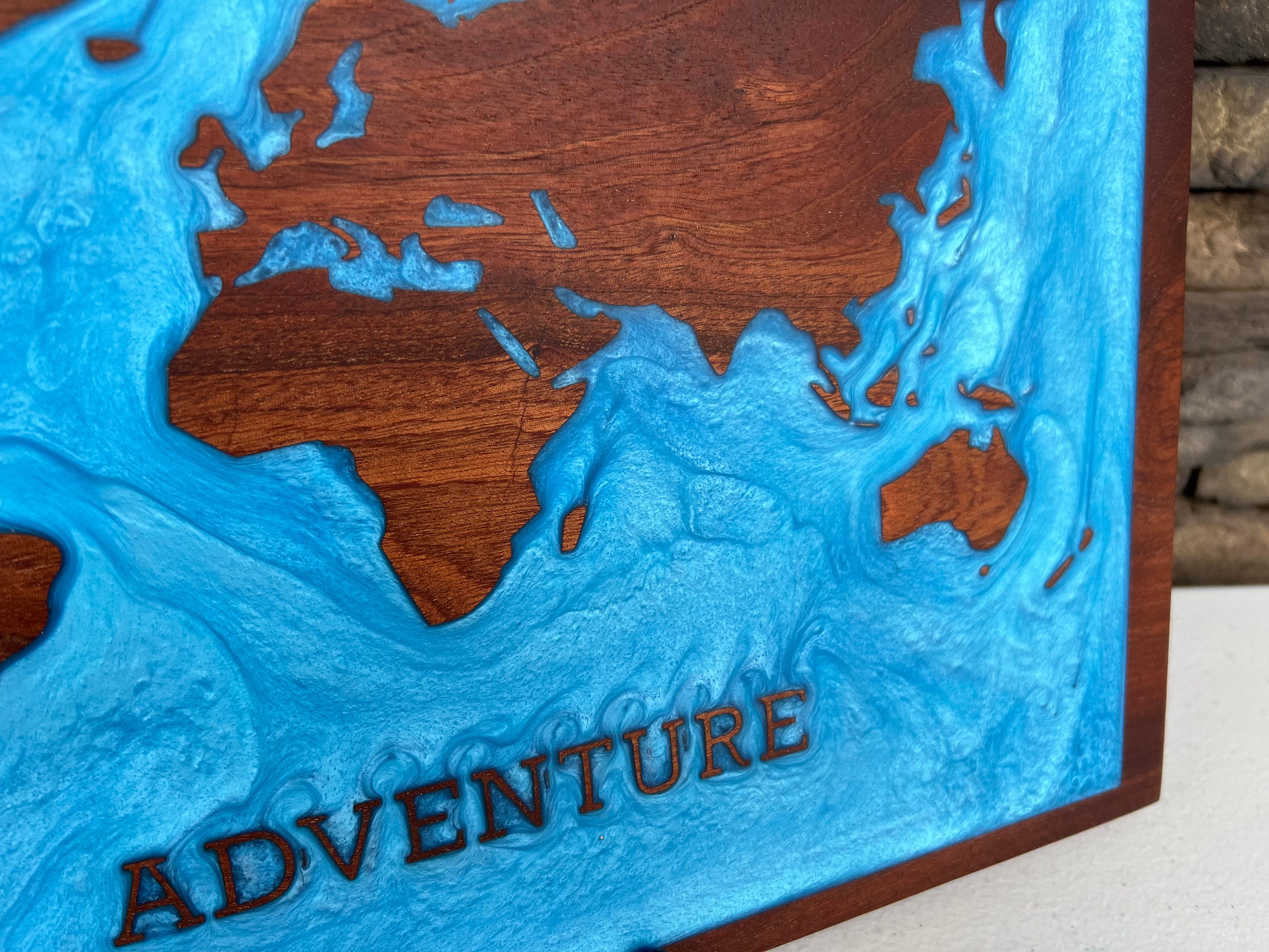 Custom Made World Map With Epoxy Inlay, Cedar Wood, Wall Art - Etsy
