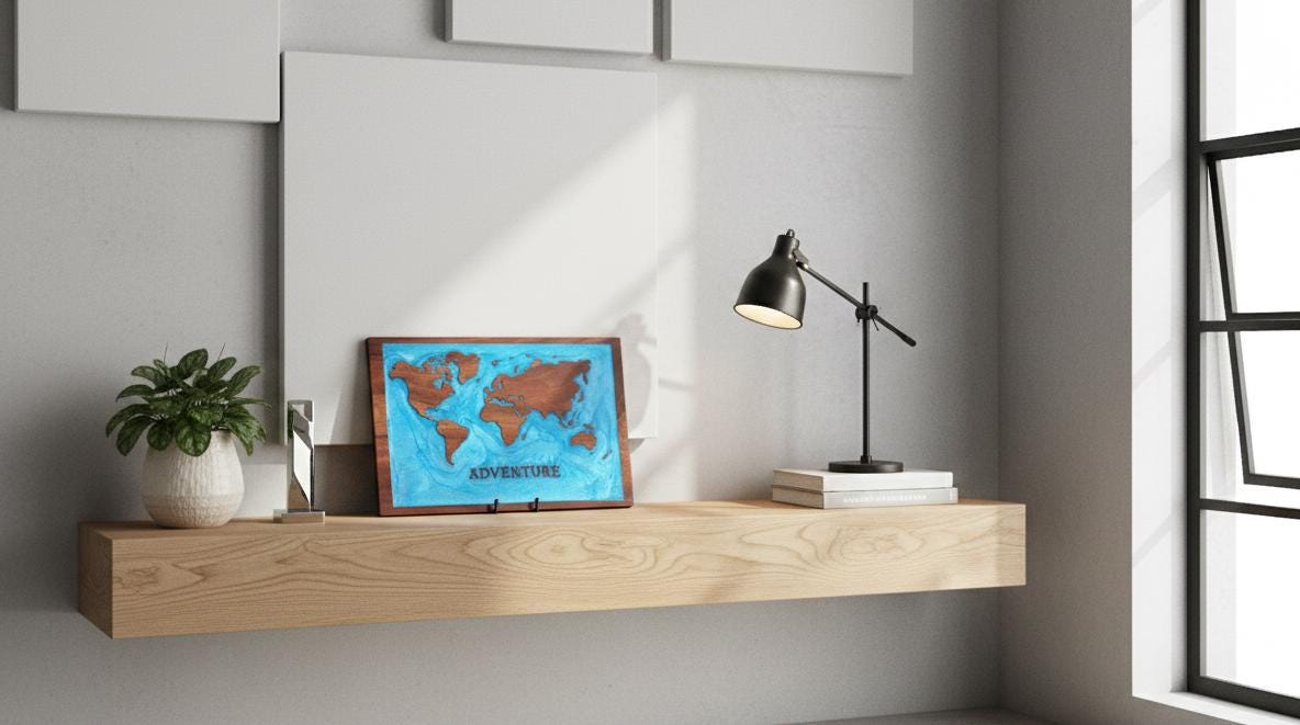 Custom Made World Map With Epoxy Inlay, Cedar Wood, Wall Art - Etsy