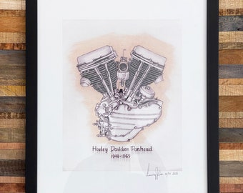 Harley Davidson Panhead Engine Motorcycle Art Print Picture | Etsy