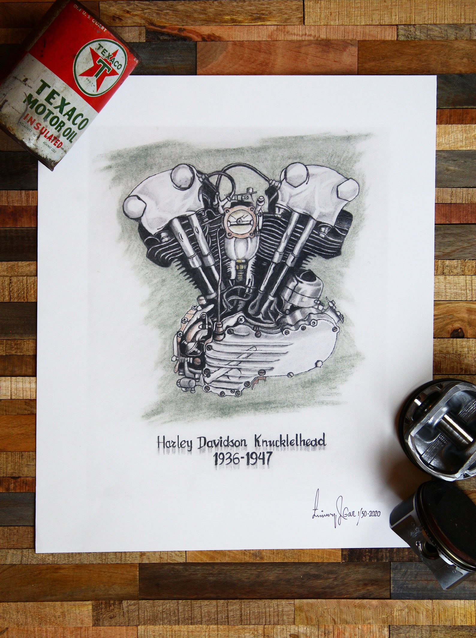 Harley Davidson Knucklehead Engine Motorcycle Art Print Picture From ...