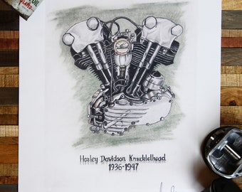 Harley Davidson Panhead Engine Motorcycle Art Print Picture From ...