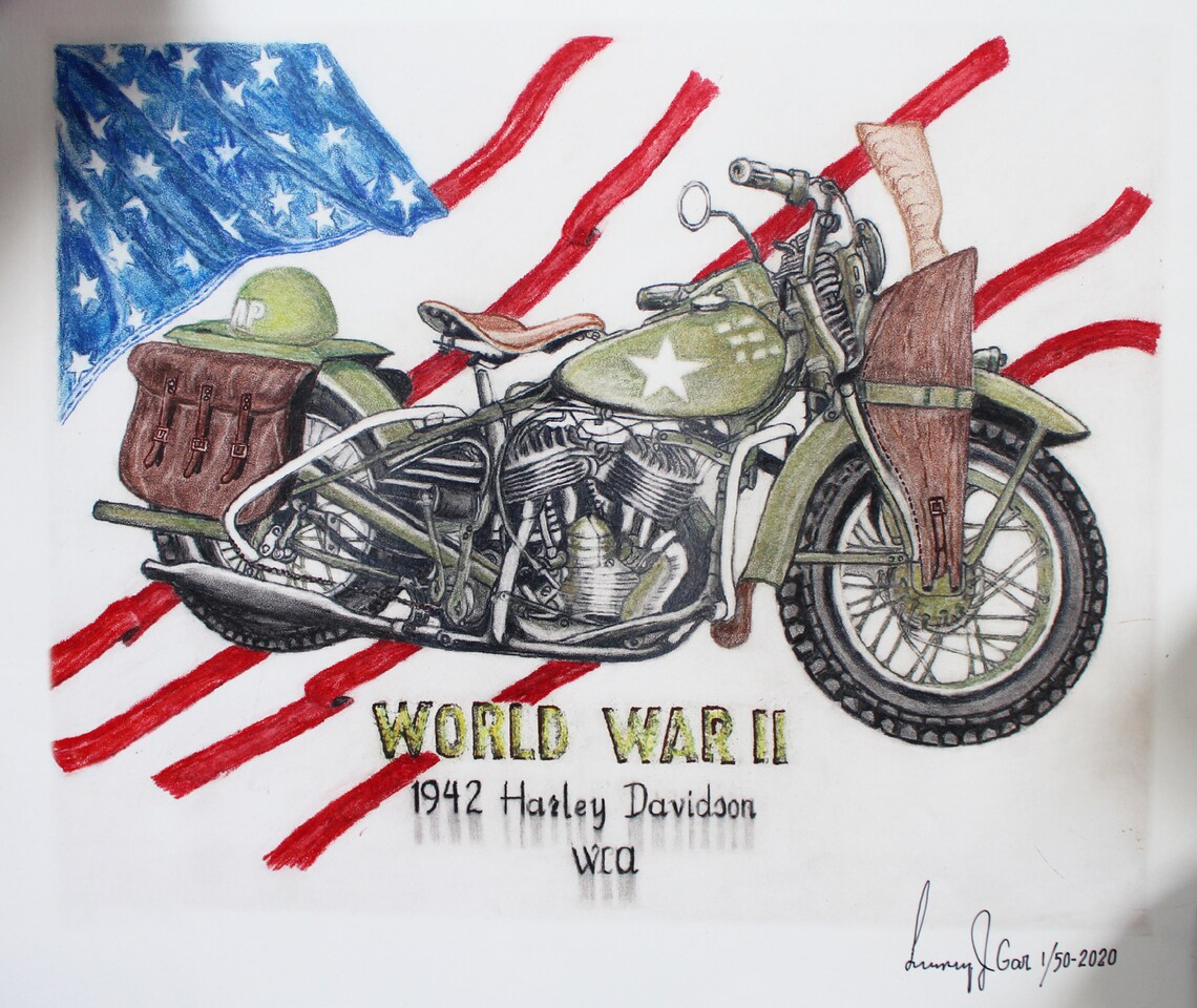 Harley Davidson WLA World War 2 American Military Motorcycle Art Print ...