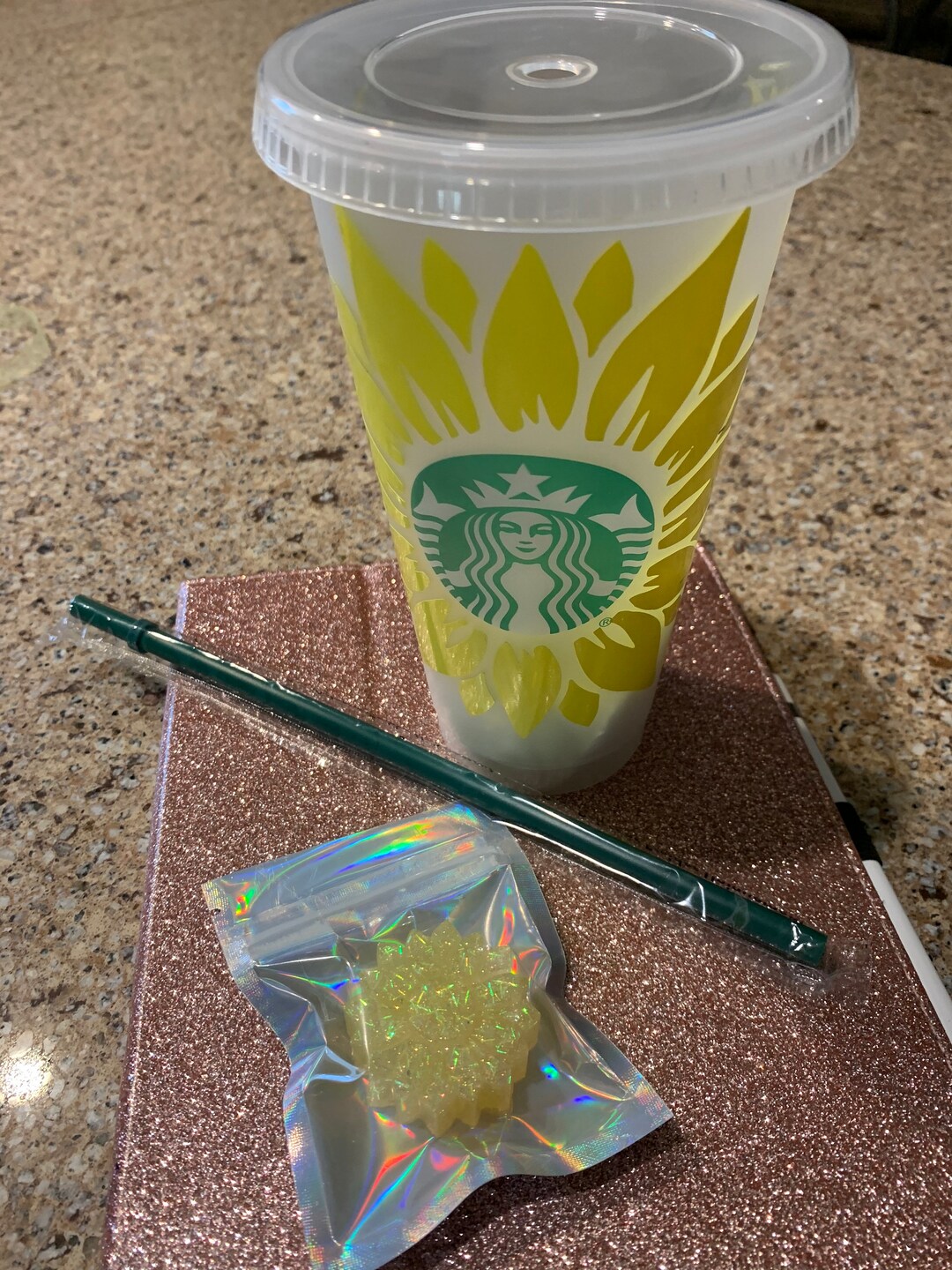 Sunflower Cup and Straw Topper - Etsy