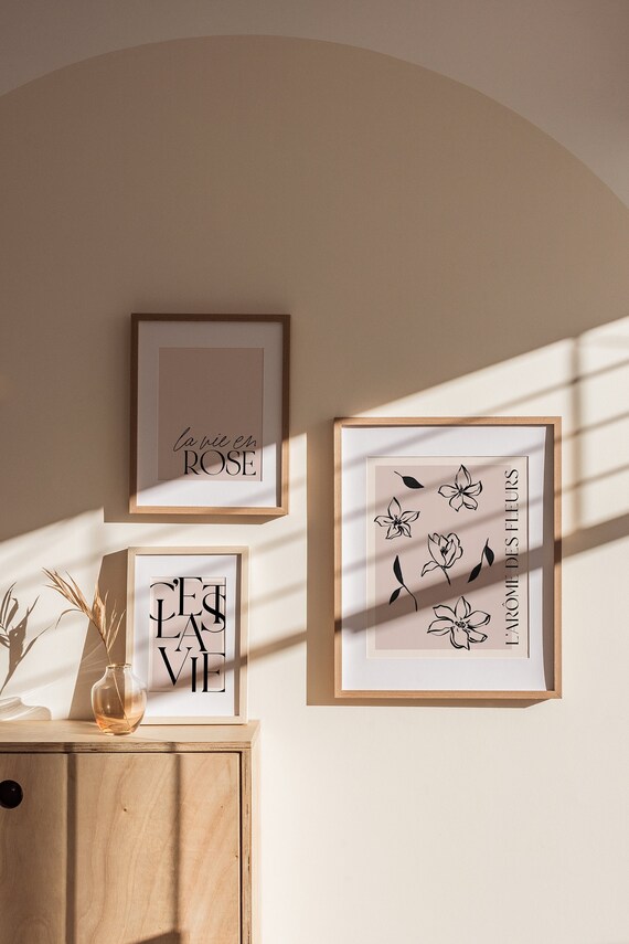 Blush Pink Wall Art French Posters Set of 3 Prints Digital | Etsy