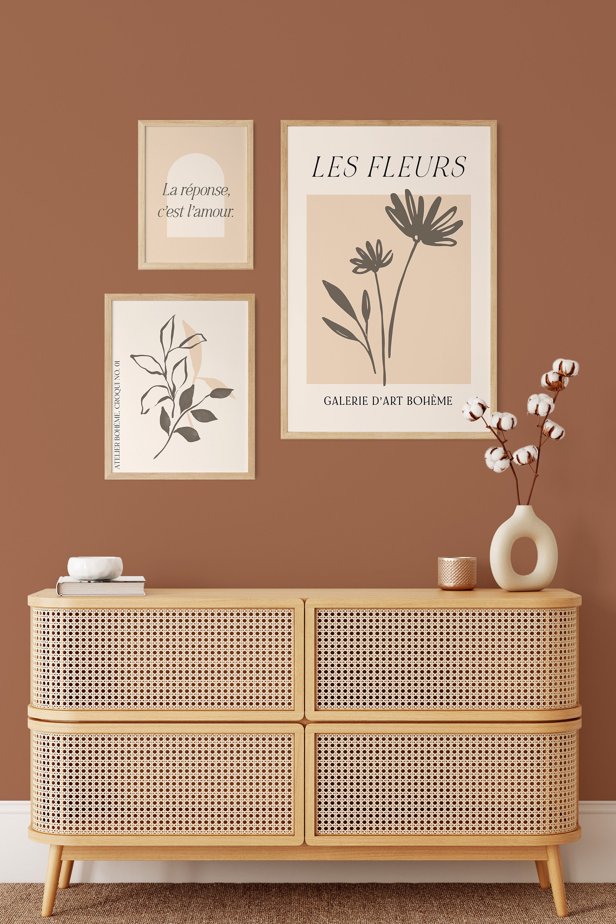 3 French Prints Beige Gallery Wall Art Romantic, Neutral Botanic Fleurs ...