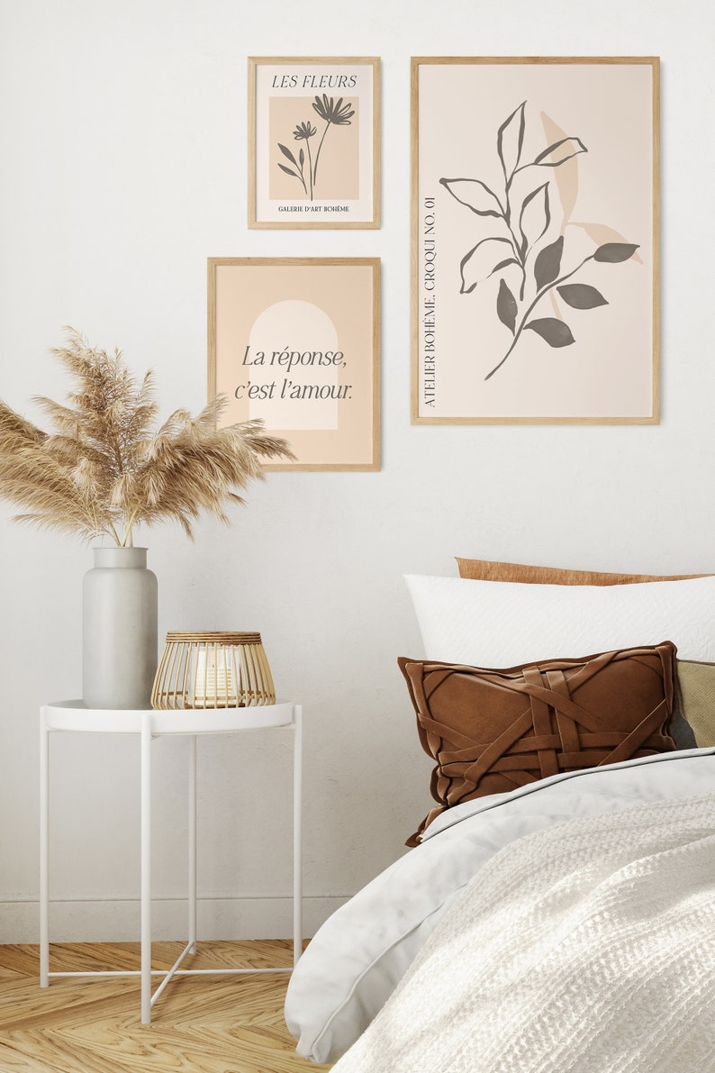 3 French Prints Beige Gallery Wall Art Romantic, Neutral Botanic Fleurs ...