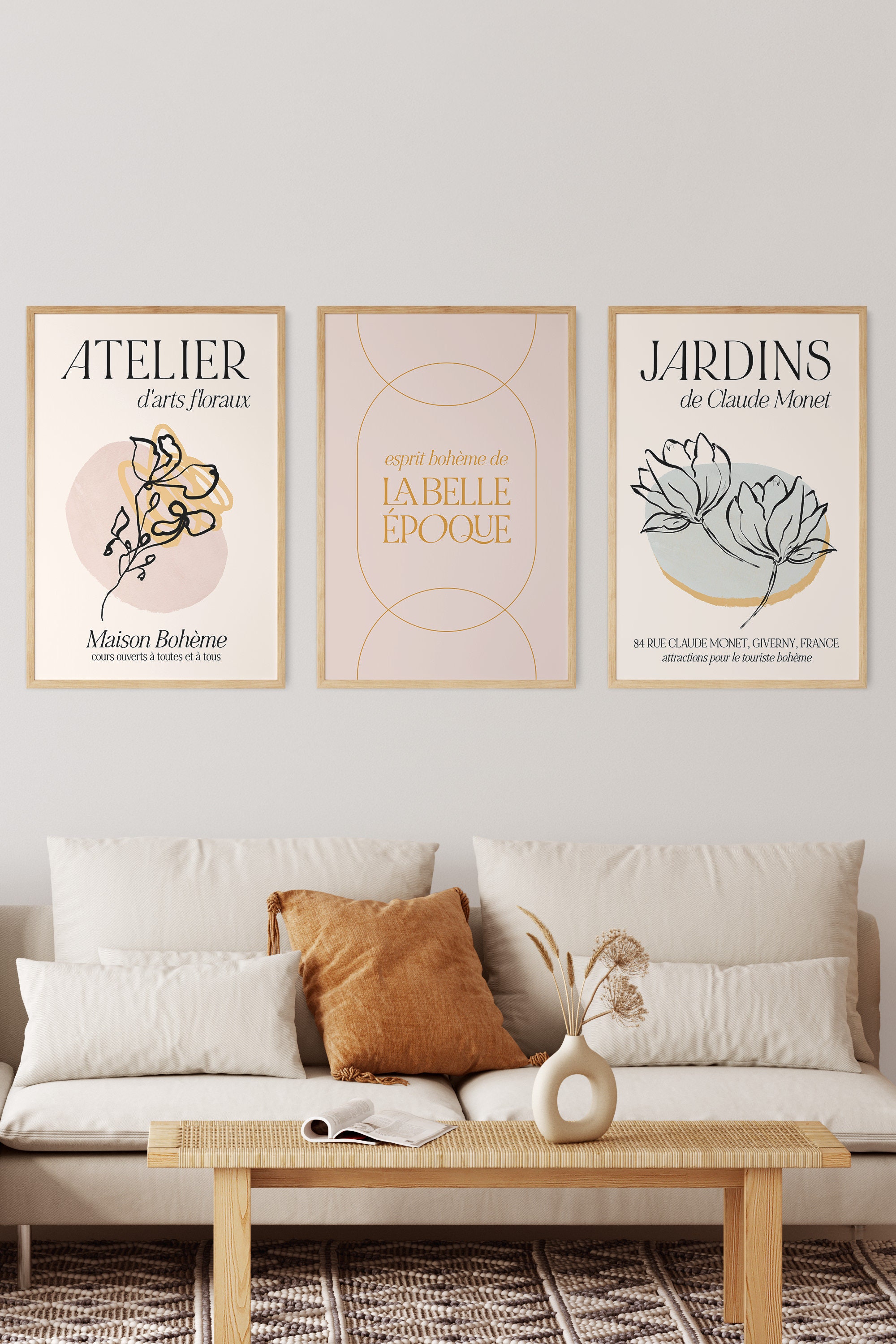 Set of 3 French Prints Pastel Gallery Wall, Printable Exhibition ...