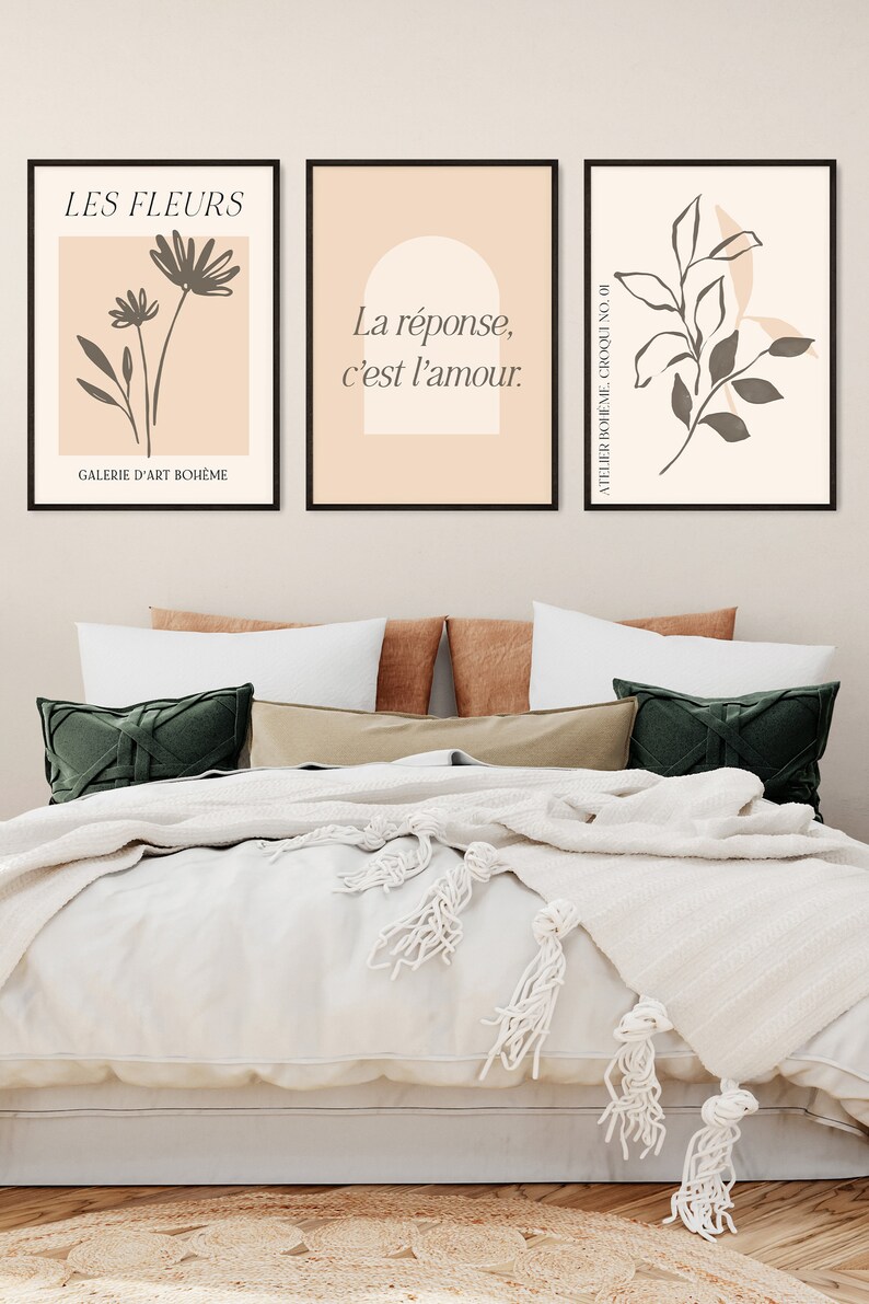 3 French Prints Beige Gallery Wall Art Romantic, Neutral Botanic Fleurs ...