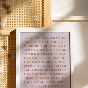 Valentine's Day Decor Printable Love Song Quotes, Pink and Red Wall Art ...