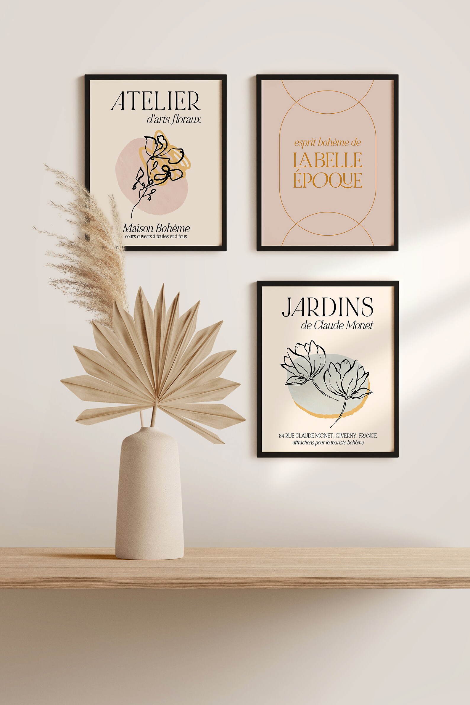 Set of 3 French Prints Pastel Gallery Wall, Printable Exhibition ...