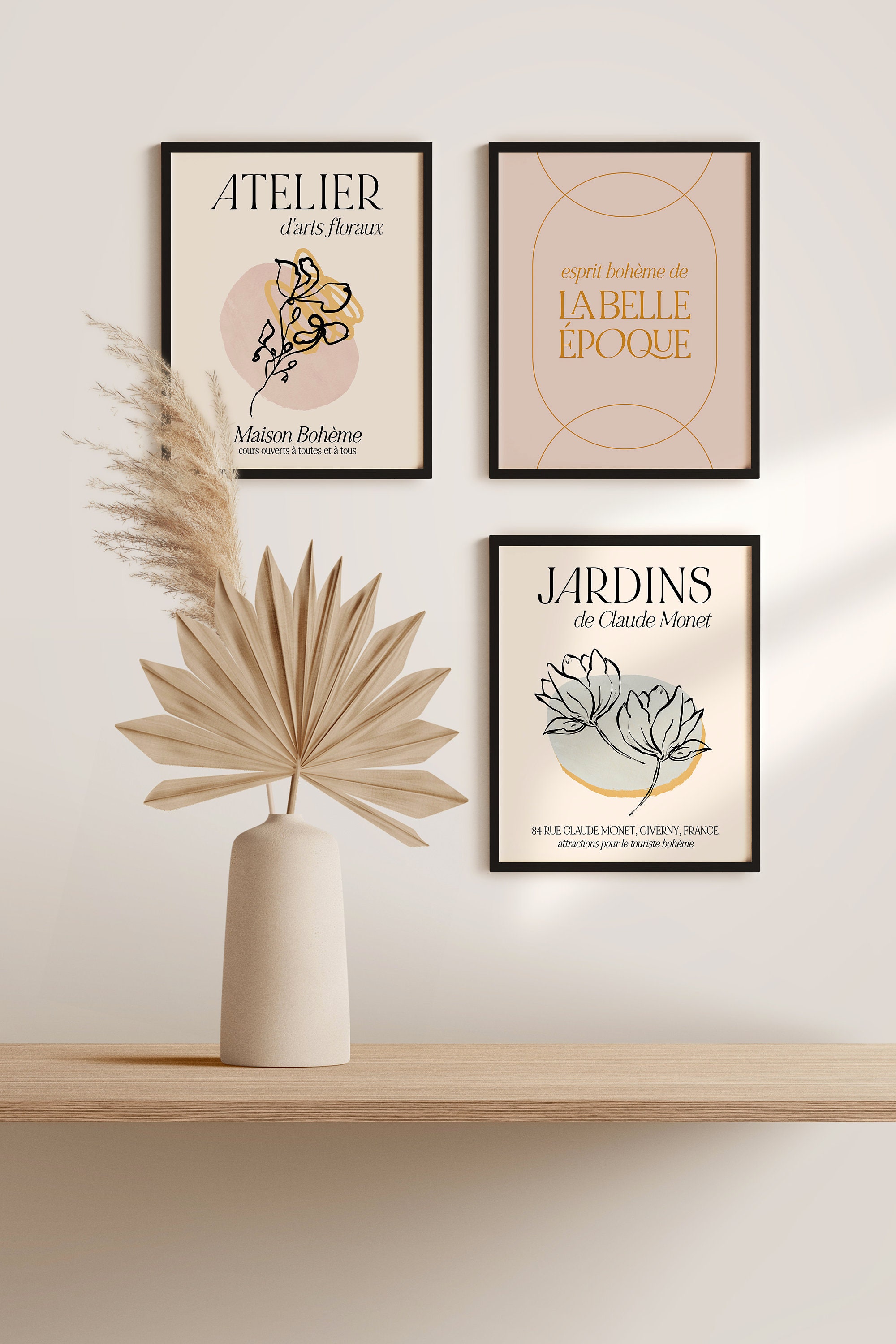 Set of 3 French Prints Pastel Gallery Wall, Printable Exhibition ...