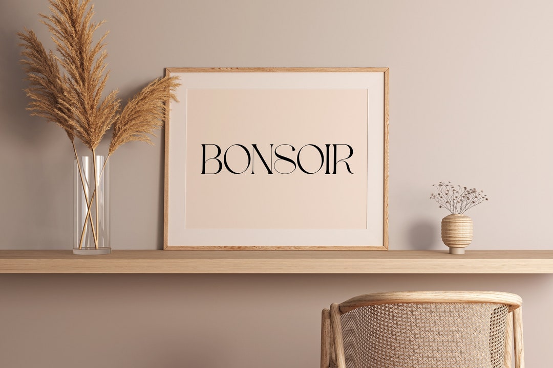 BONSOIR French Quote Print, Word Art Poster, Horizontal Wall Art ...