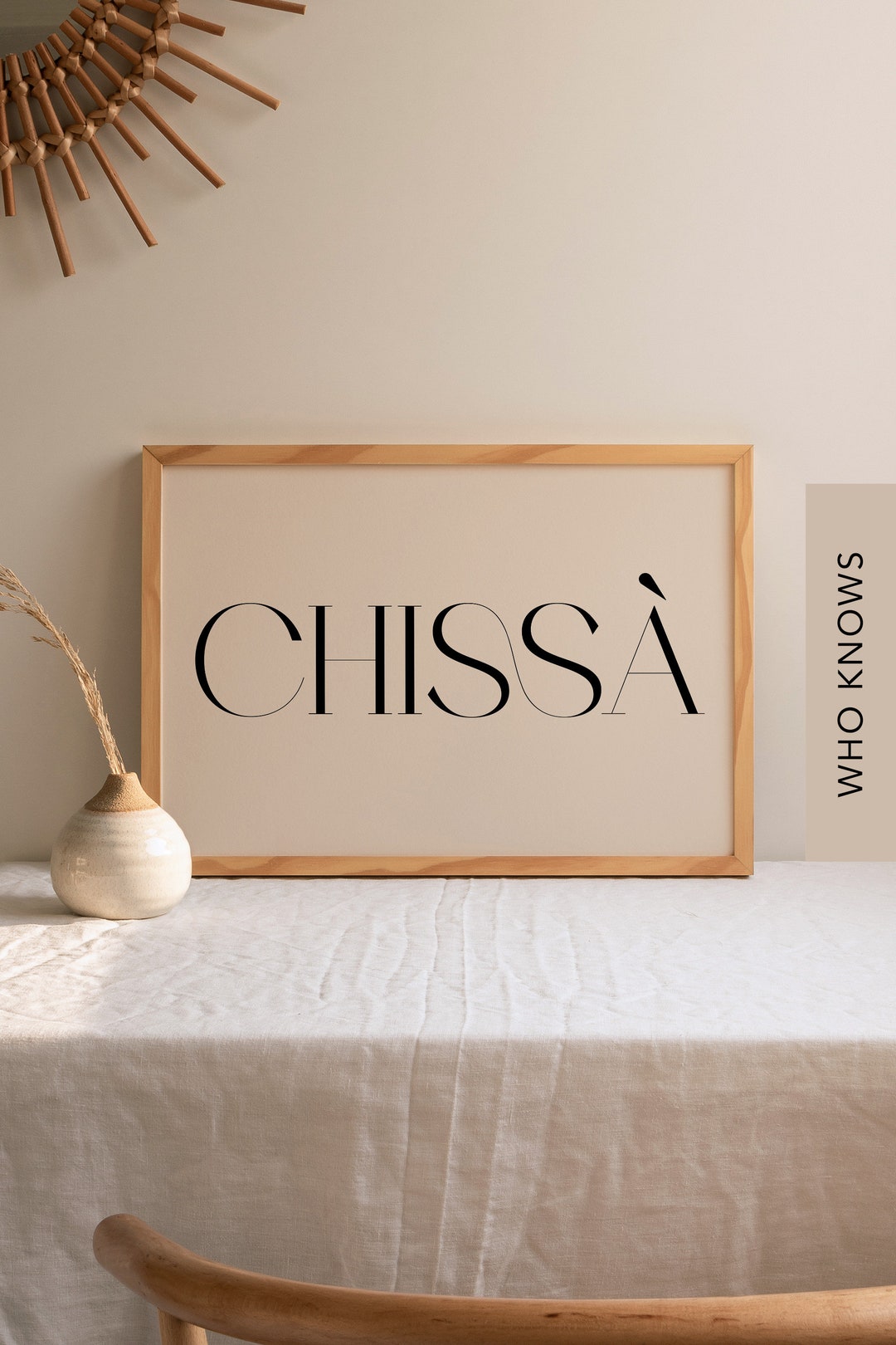Horizontal Quote Print Italian Word Art Printable, CHISSÀ Typographic ...