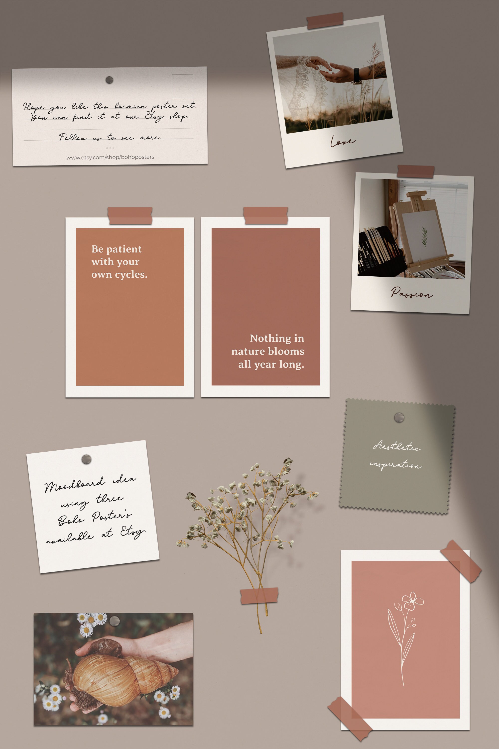 Boho Posters Set of 3 Prints, Digital Printable Bohemian Typography ...