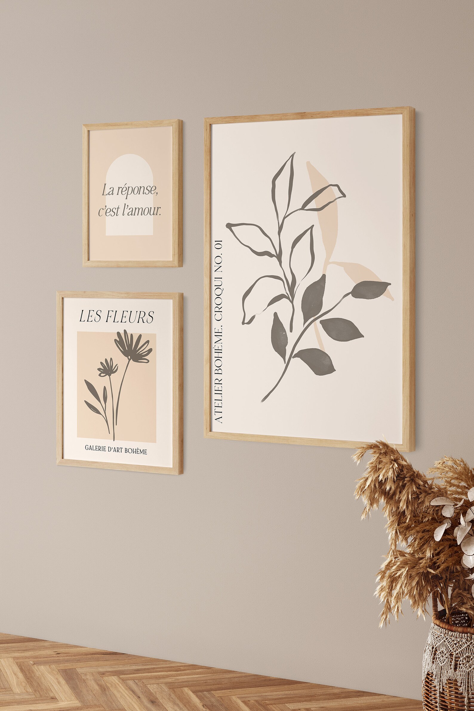 3 French Prints Beige Gallery Wall Art Romantic, Neutral Botanic Fleurs ...