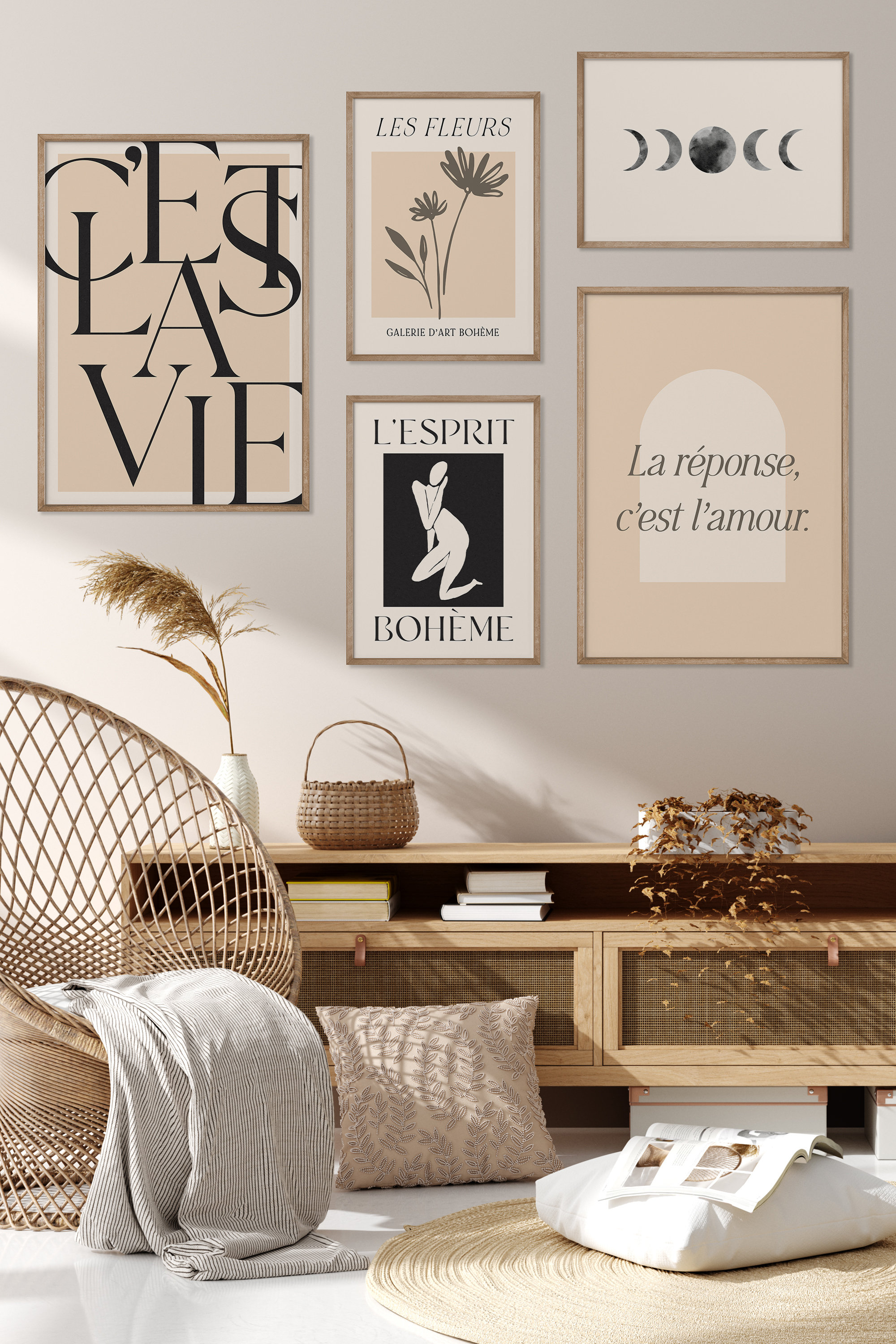 Black Boho Typography Printable, Bohemian Spirit French Wall Art ...
