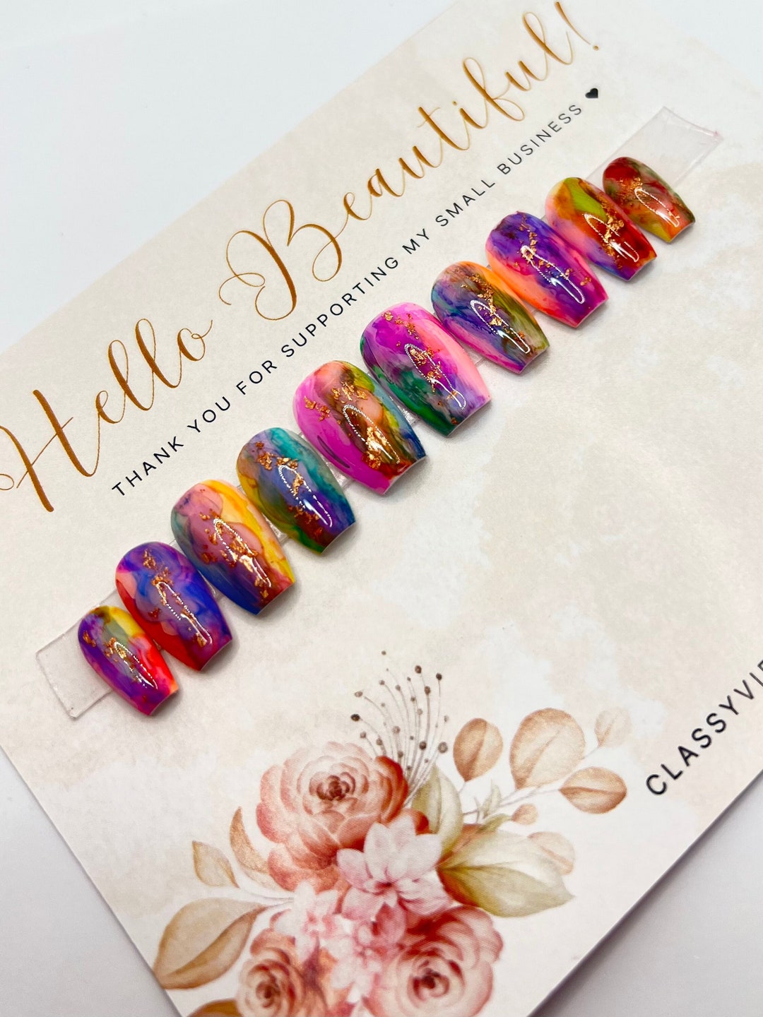 It's A Vibe Spring Nails Colorful Nails Tie Dye Press - Etsy